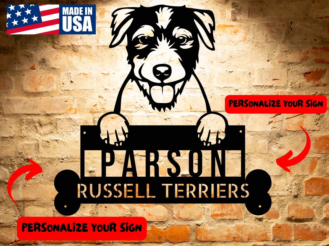 Parson Russell Terrier Wall Art, Custom Dog Name Steel Monogram ...