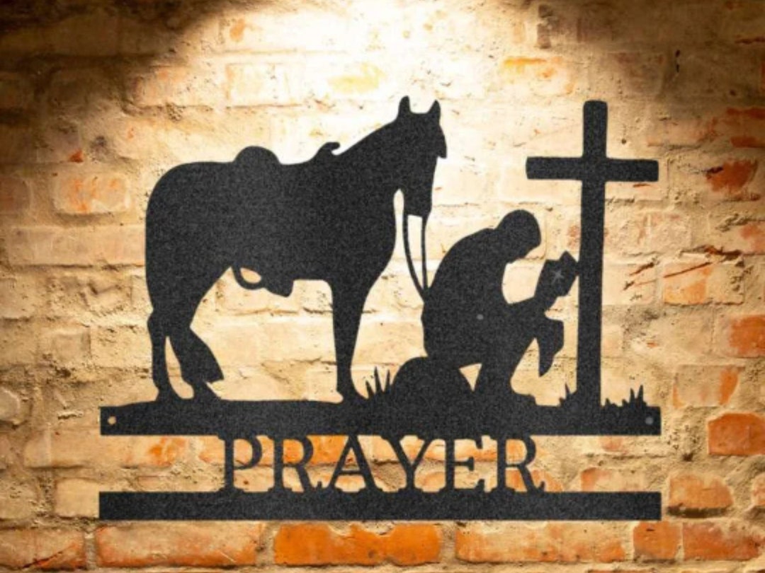 Customize Cowboy Sign Religious Gift Kneeling Cowboy Monogram Steel ...