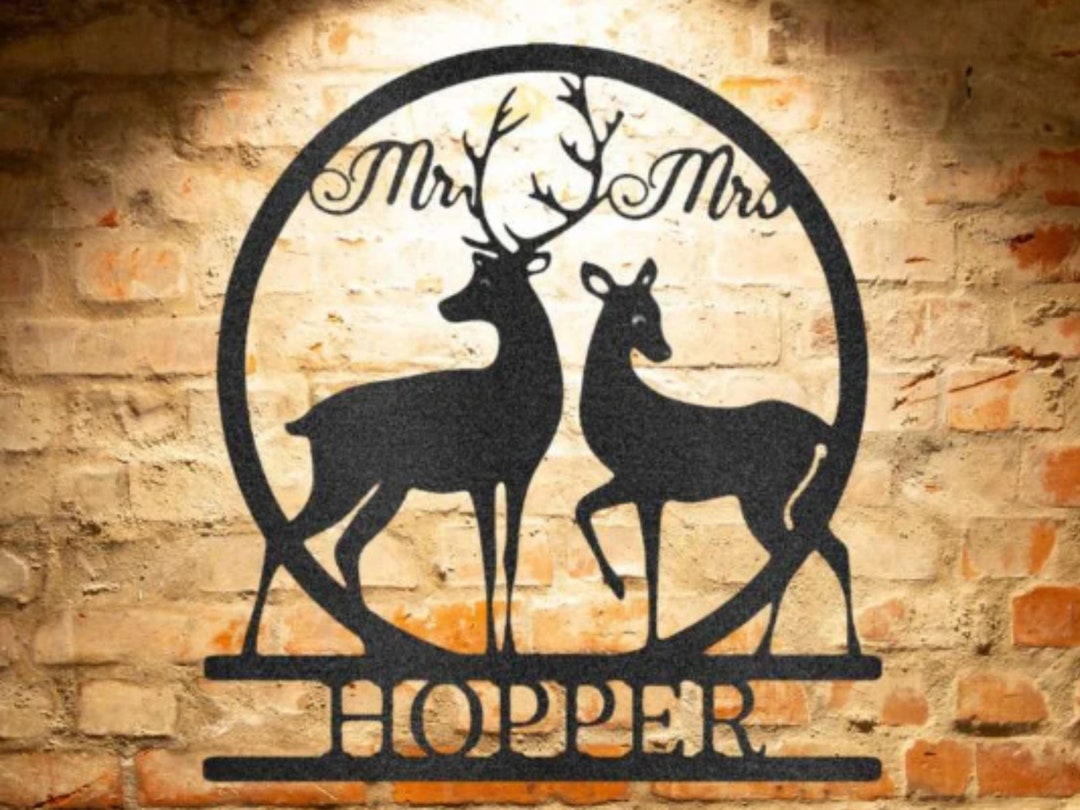COUPLE DEER SIGN Monogram Steel Sign Wedding Gift Customized Mr and Mrs ...