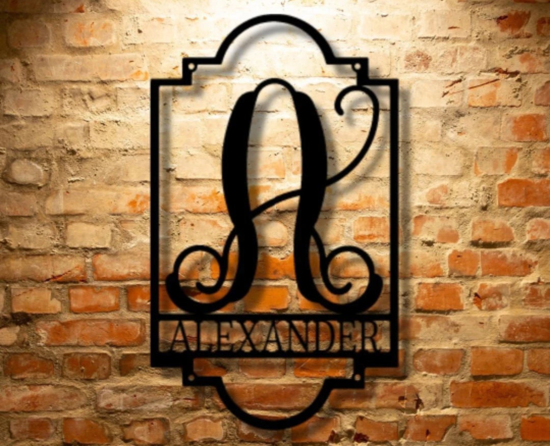 CUSTOM INITIAL SIGN Monogram Steel Sign Personalized Initial Monogram ...