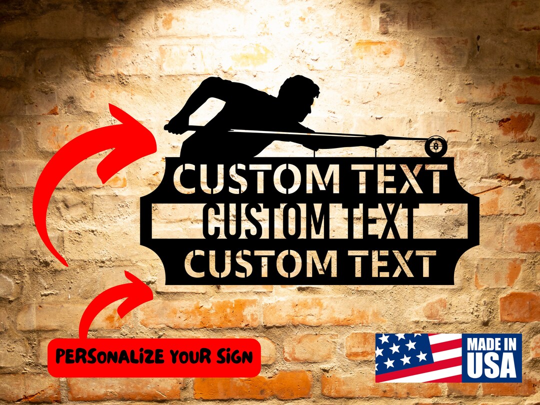 BILLIARDS NAME SIGN Monogram Steel Sign Personalized Billiard Player ...