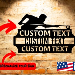 BILLIARDS NAME SIGN Monogram Steel Sign Personalized Billiard Player ...