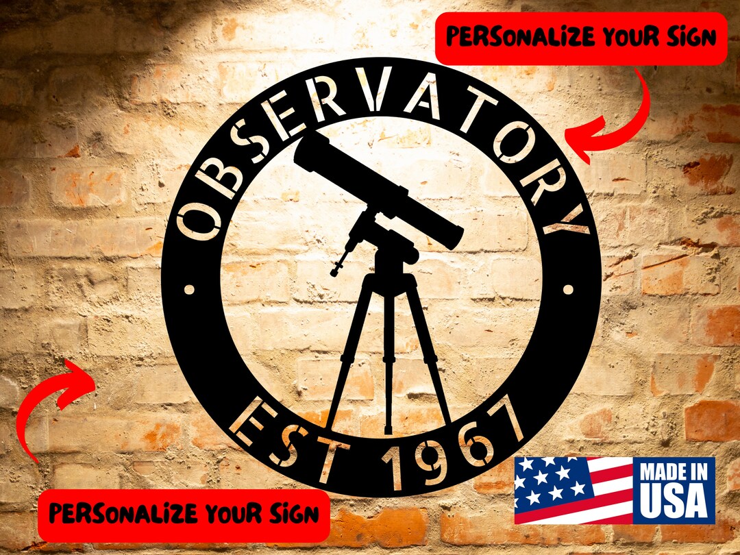 TELESCOPE SIGN OBSERVATORY Monogram Wall Steel Sign Custom Observatory ...