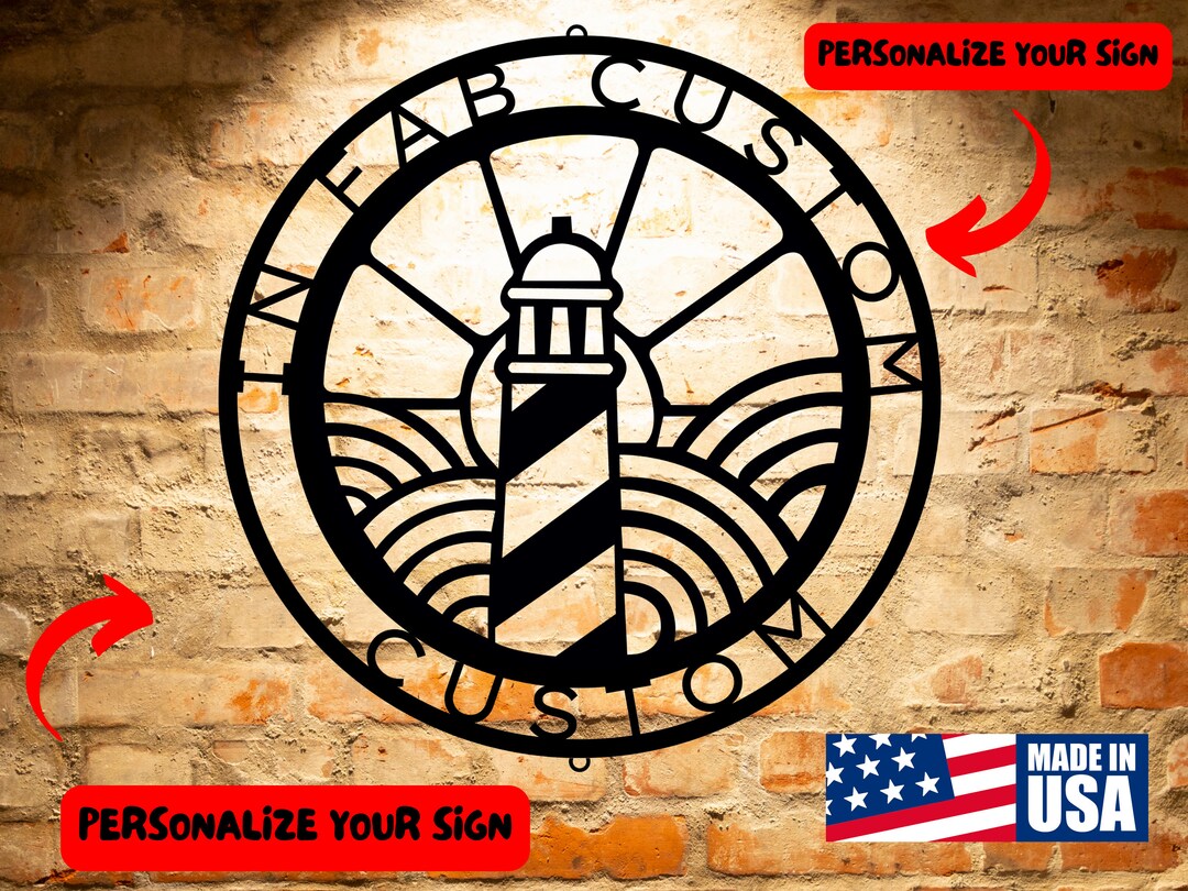 LIGHTHOUSE SIGN Monogram Wall Art Customized Lighthouse Monogram Steel ...