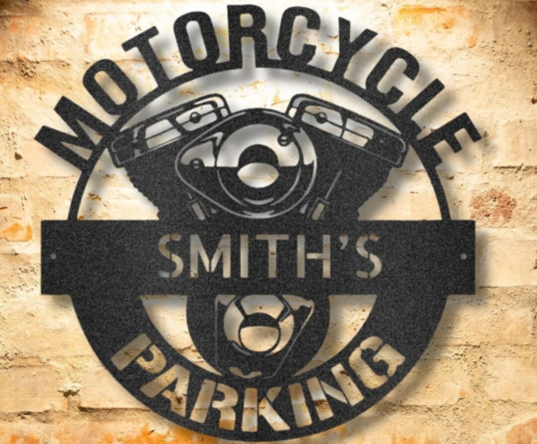 MOTORCYCLE NAME SIGN Monogram Steel Sign Personalize Motorcycle Parking ...