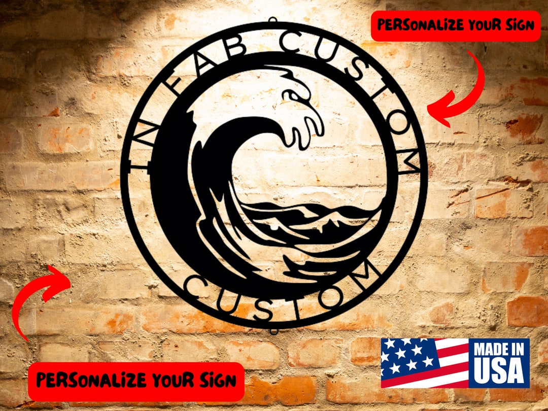 CUSTOM WAVE SIGN Steel Monogram Wall Art, Personalized Ocean Wave ...