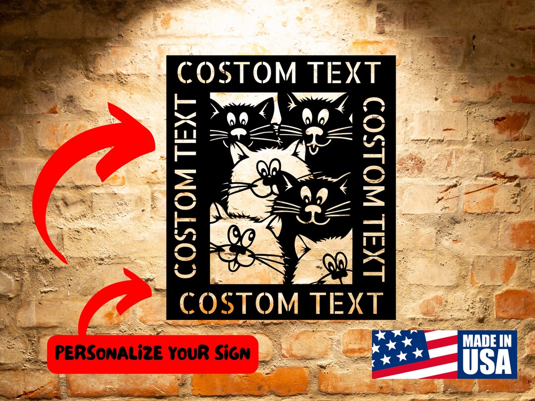 CUSTOM CATS SIGN Monogram Steel Sign Pets Lovers Gift Personalized Cat ...