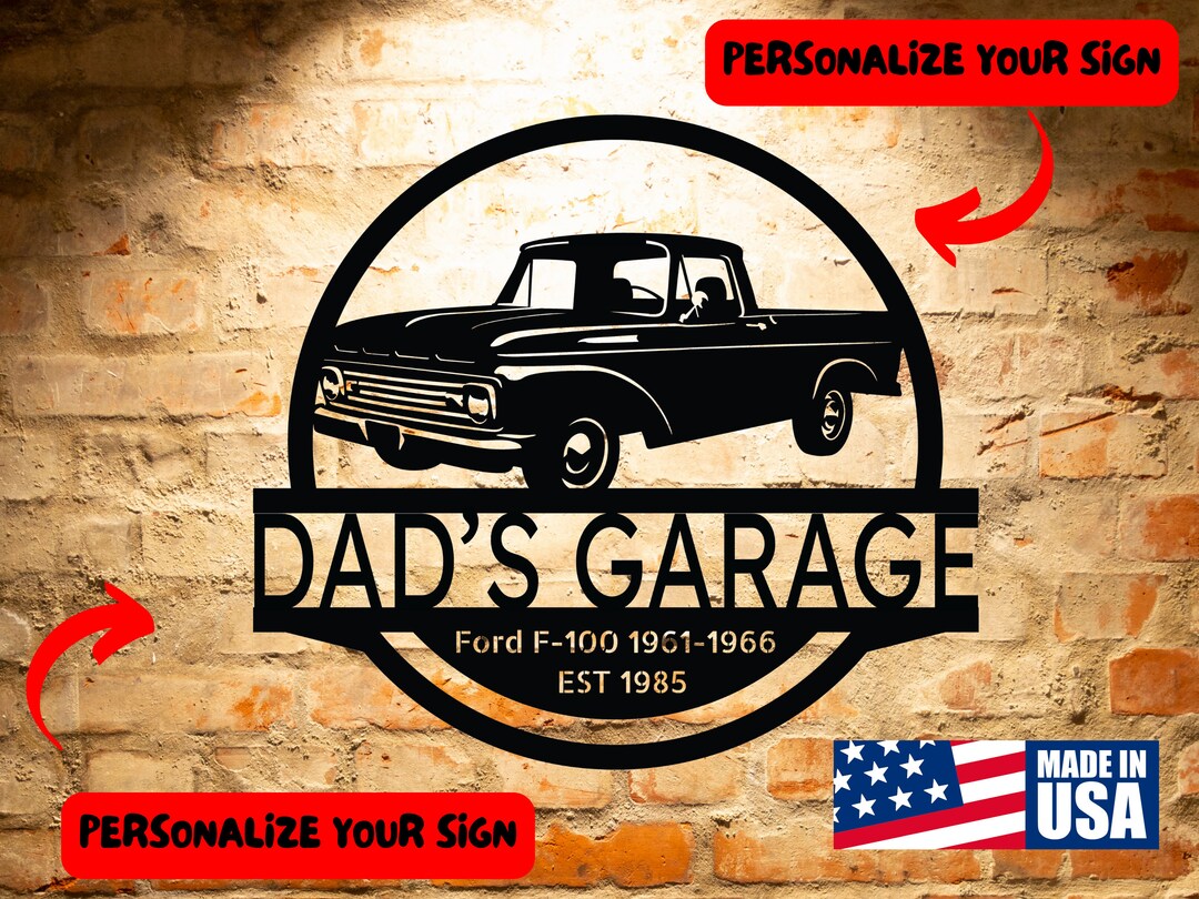 PERSONALIZE CAR SIGN Monogram Steel Sign Custom Car Garage Ford F 100 ...