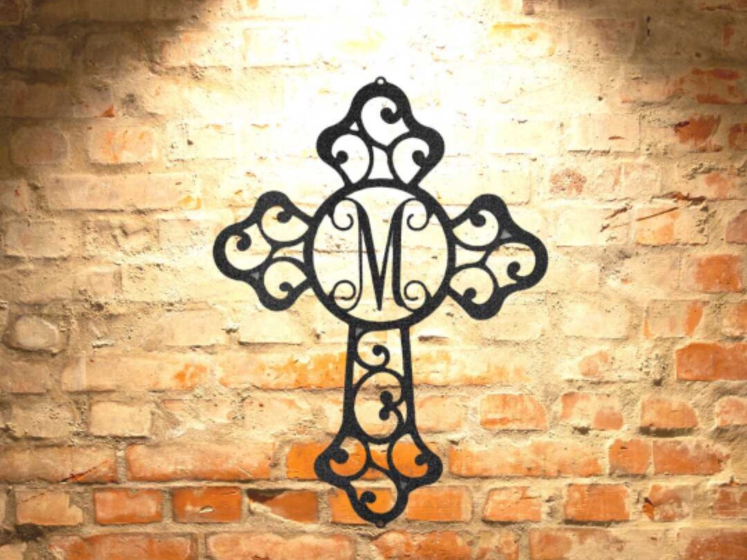 INITIAL CROSS SIGN Monogram Wall Art Faith Christian Home Decor ...