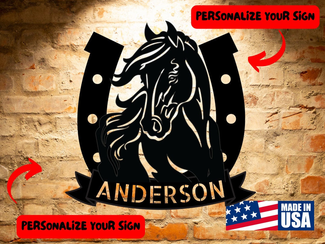 Personalized Horseshoe Metal Sign: Family Name Monogram, Horse Lover ...