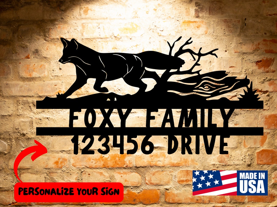 CUSTOMIZED FOX SIGN Monogram Steel Sign Custom Fox Family Name Address ...