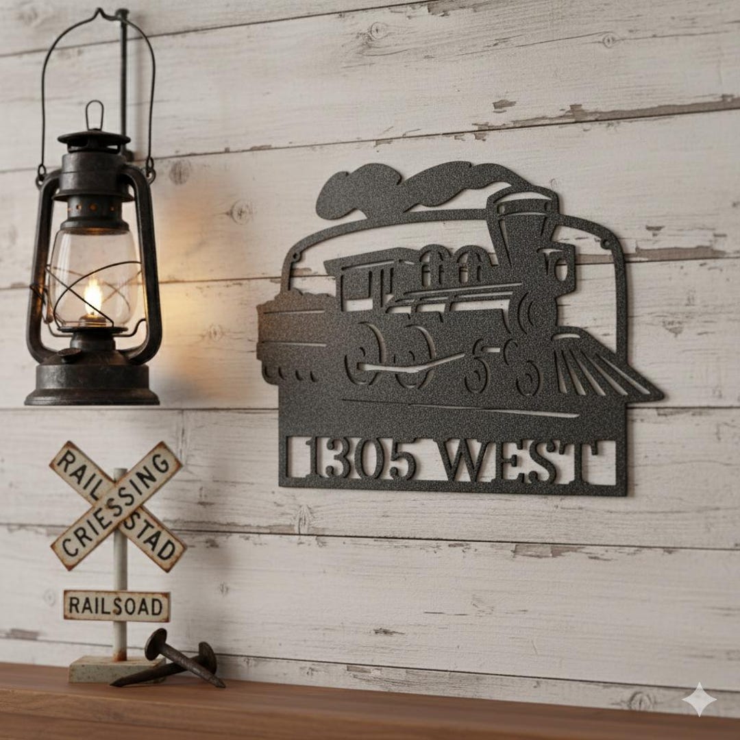 Train Address Metal Sign – Custom House Number Steam Engine Wall Art - Etsy