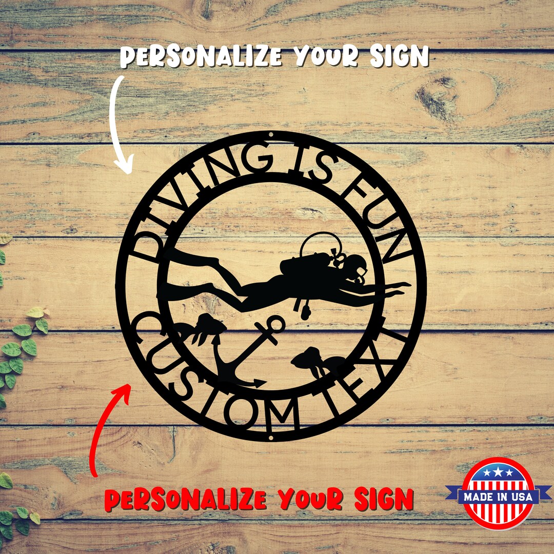 Custom Scuba Diving Sign Personalized Scuba Diving Monogram Sign Beach ...