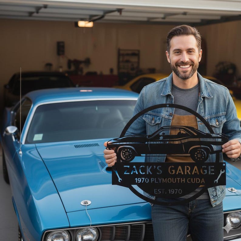 1970 Plymouth Cuda Garage Sign – Personalized Metal Muscle Car Wall Art ...
