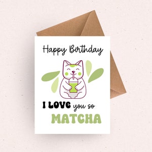 Matcha Birthday Card | Matcha Gift | Green Tea Matcha Lover Gift | Cat ...