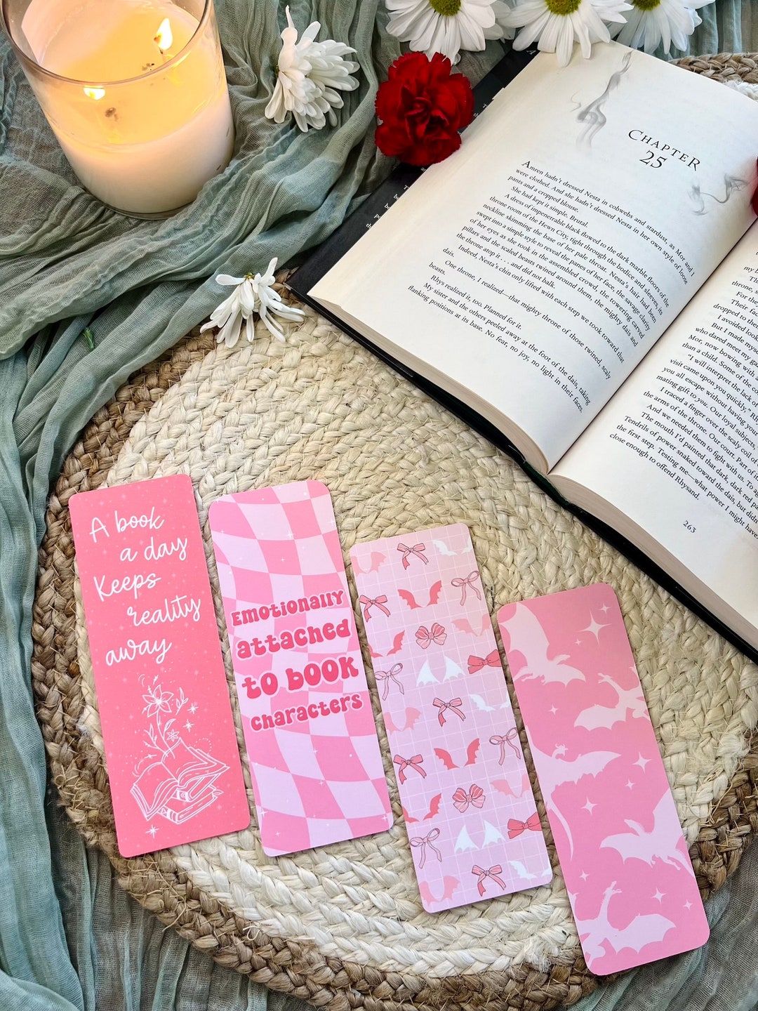 Cute Bookmark | Gift for Reader Book Nook | Pink Aesthetic Bookmarks ...