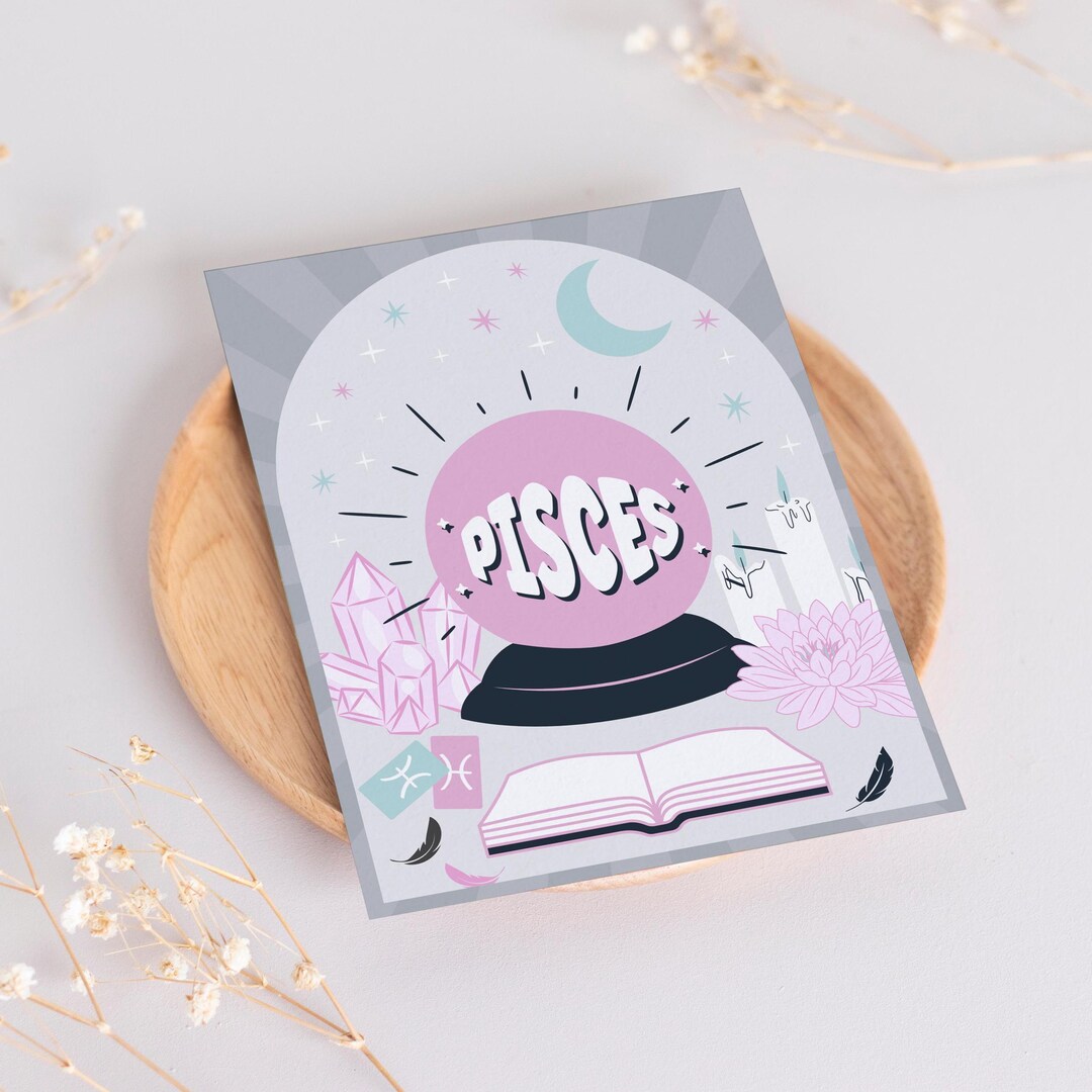 Pisces Birthday Card for Her / Cute Zodiac Card for Friend / February ...