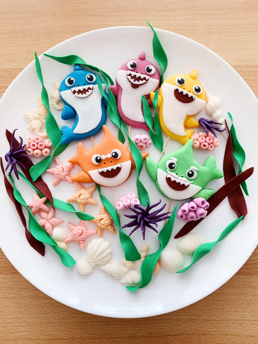 Sugar Fondant Baby Shark Set Handmade 5 Pieces Cake Decoration - Etsy