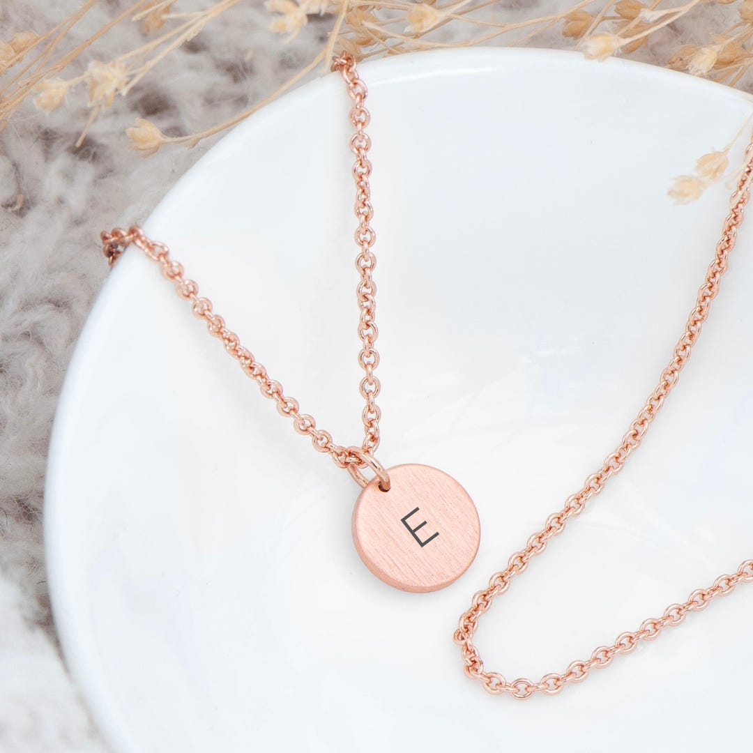 Monogrammed Rose Gold Round Tag Necklace - Etsy