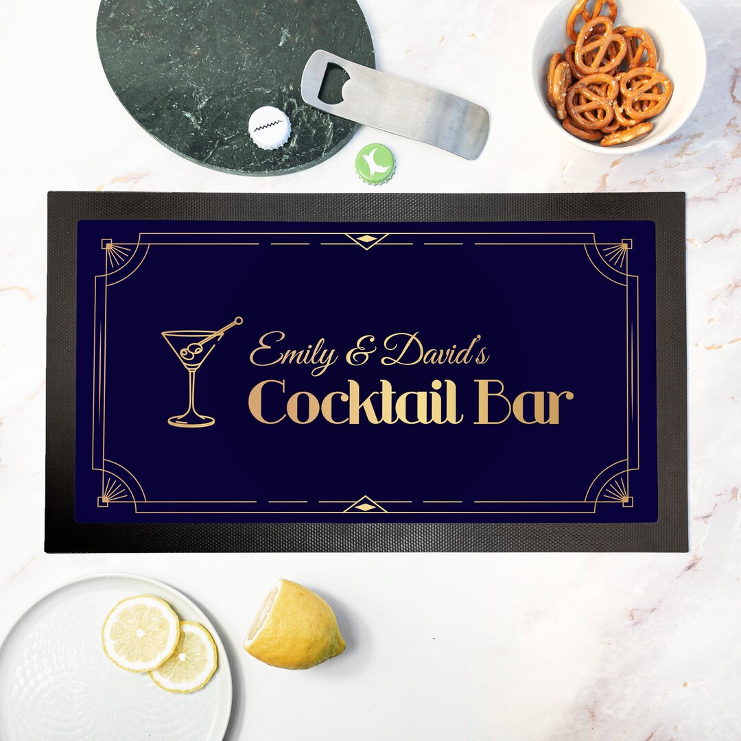 Personalised Stylish Cocktail Bar Mat, Gifts for Couples, Rubber, Bar ...