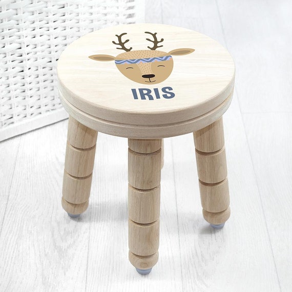 Personalised Cute Deer Kids Wooden Stool Etsy Ireland