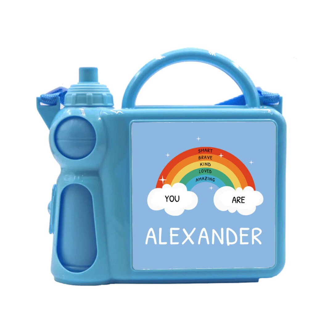 Personalised Kids Blue Lunch Box With Water Bottle - Etsy
