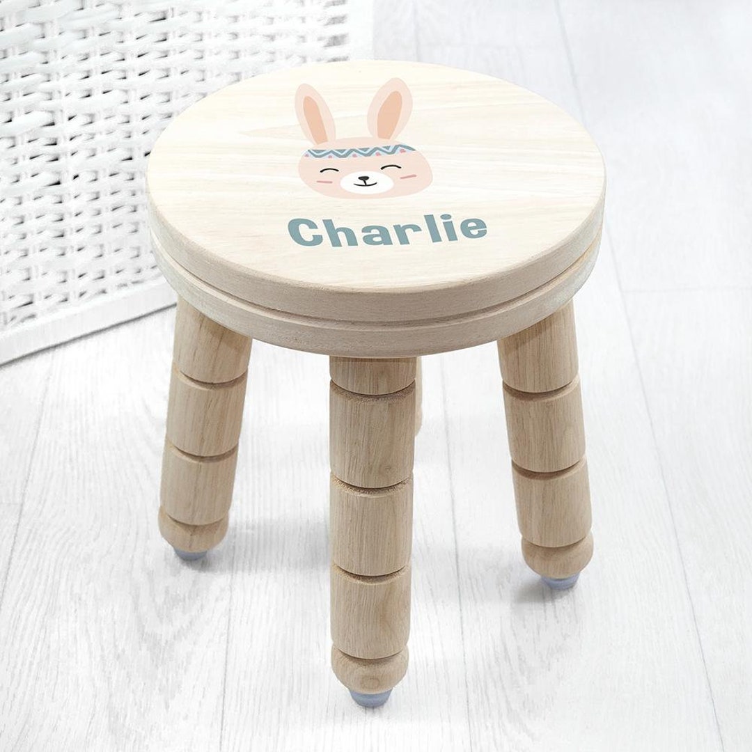 Personalised Cute Bunny Kids Wooden Stool - Etsy