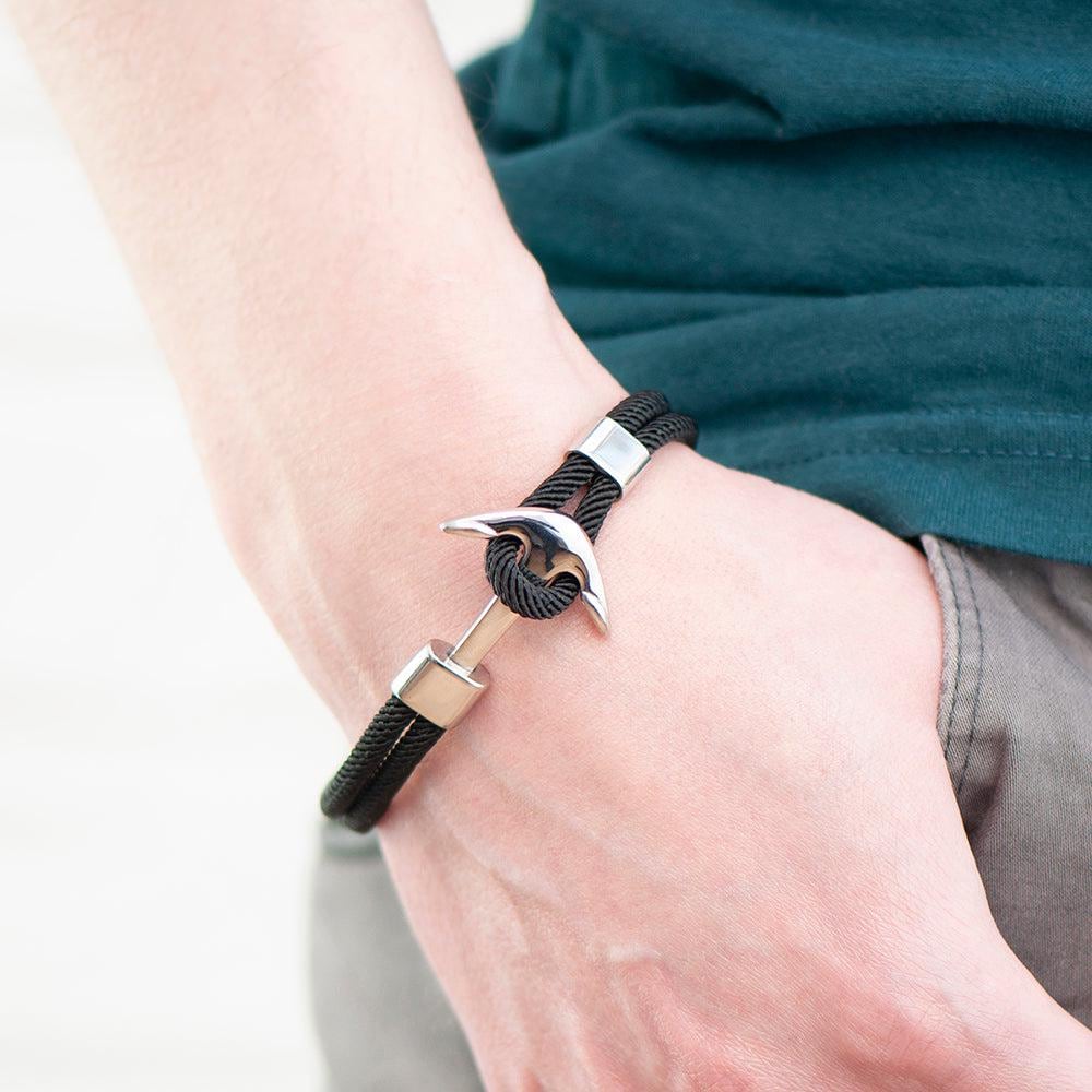 Personalised Men's Black Rope Nautical Anchor Bracelet - Etsy