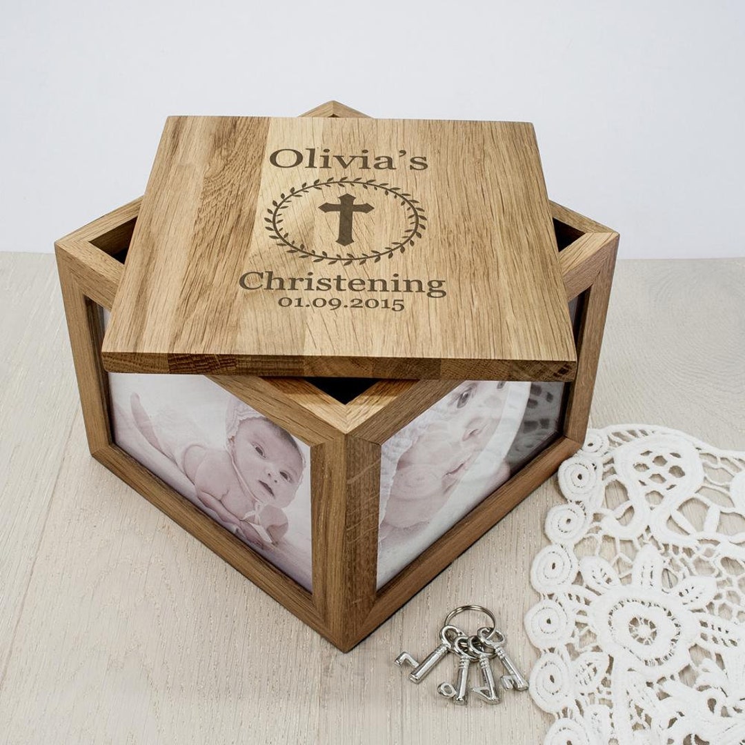 Personalised Christening Cross Oak Photo Keepsake Box - Etsy