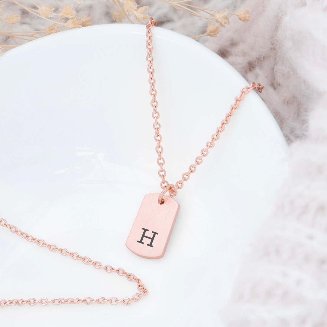 Monogrammed Rose Gold Tag Necklace - Etsy