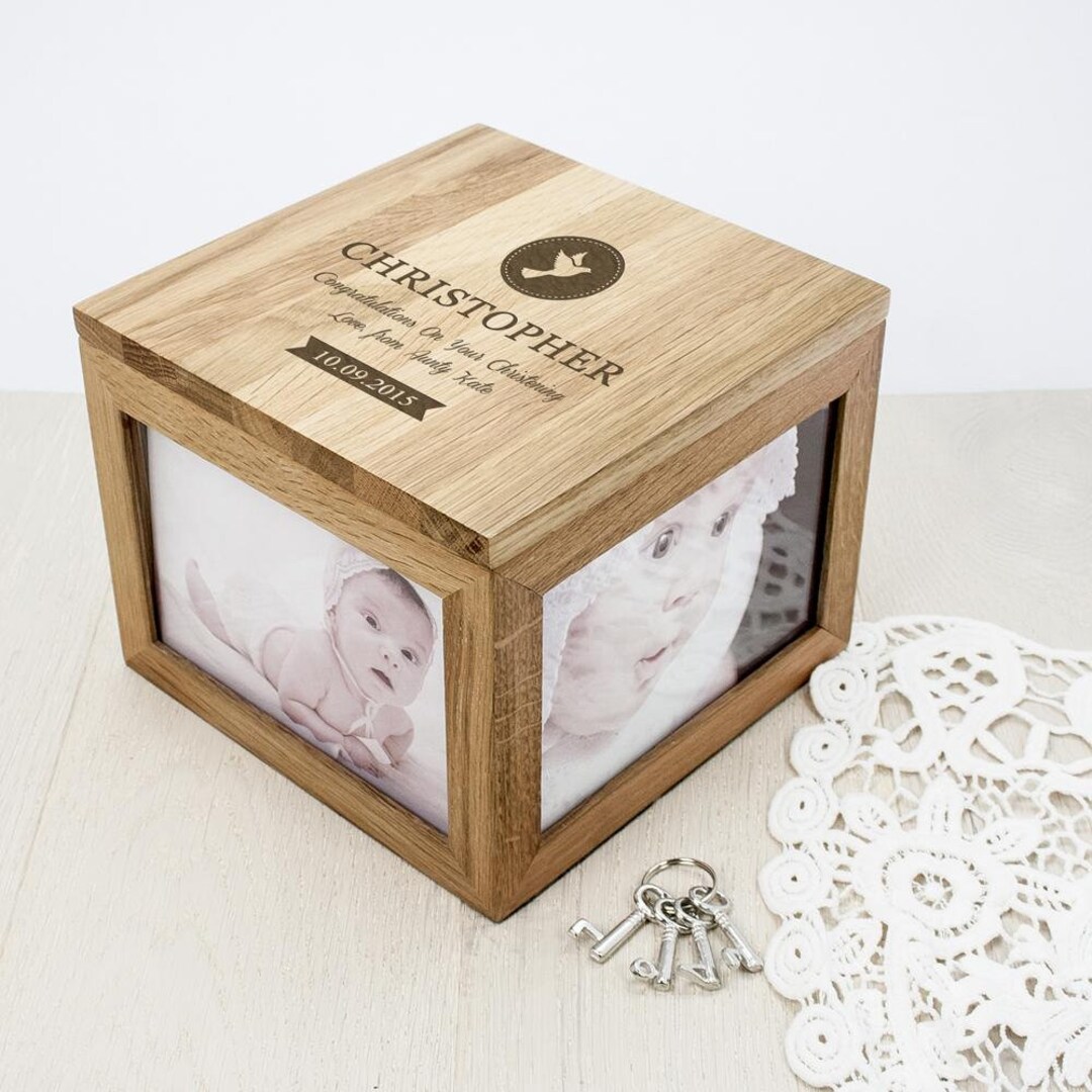 Personalised Christening Oak Photo Keepsake Box - Etsy