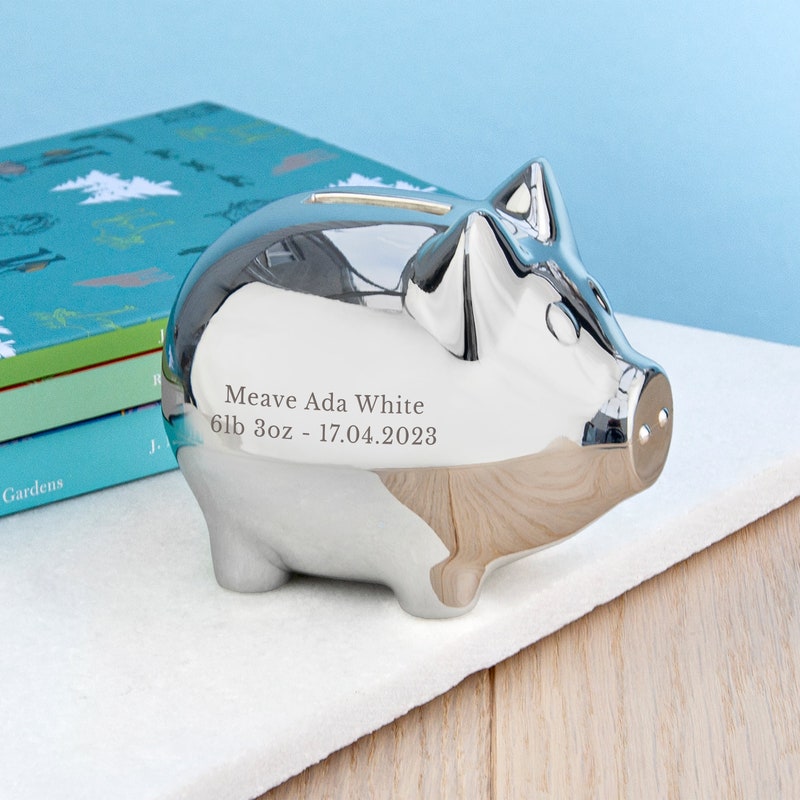 Silver Piggy Banks Engraved - Etsy