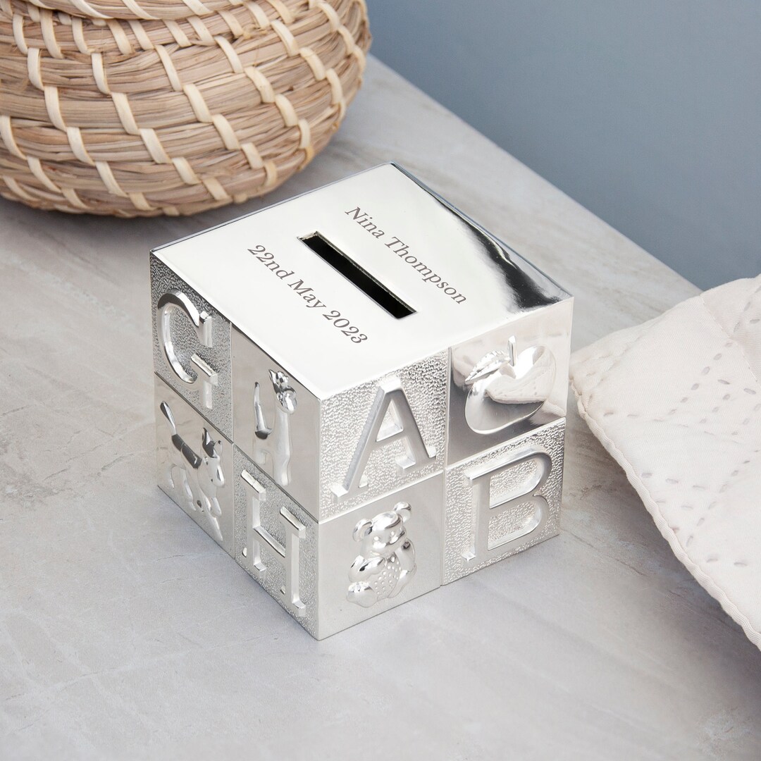 Personalised Silver Plated ABC Money Box - Etsy