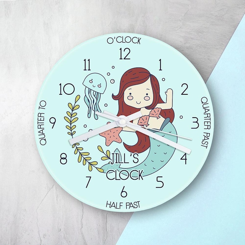 Personalised Kids Mermaid Glass Clock Tell the Time - Etsy