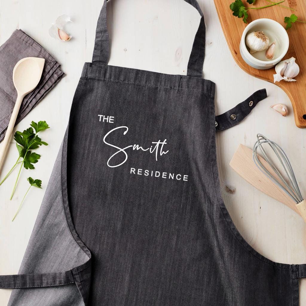 Personalised Grey Denim Family Residence Apron - Etsy