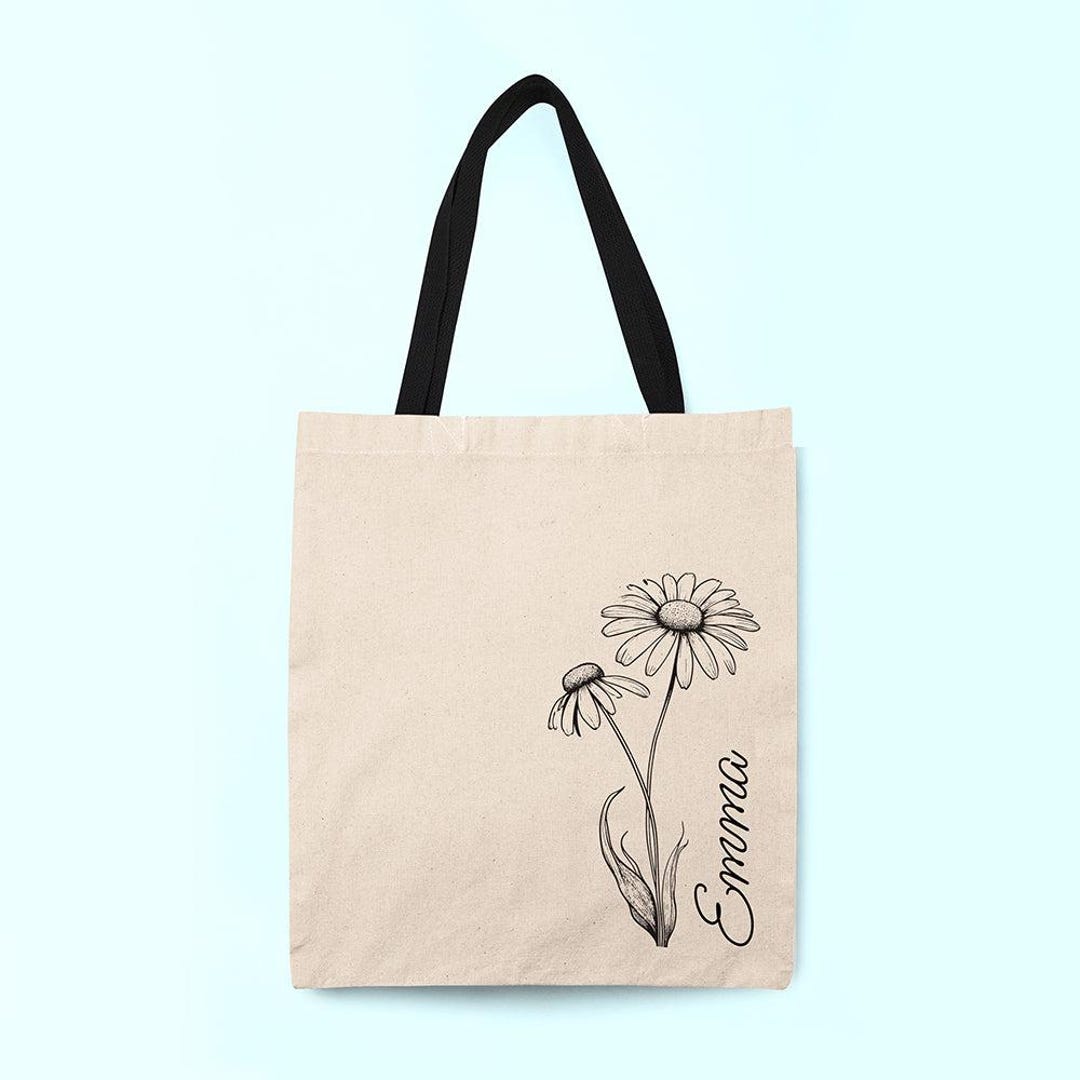 Personalised Birth Flower Linen Tote Bag - Etsy