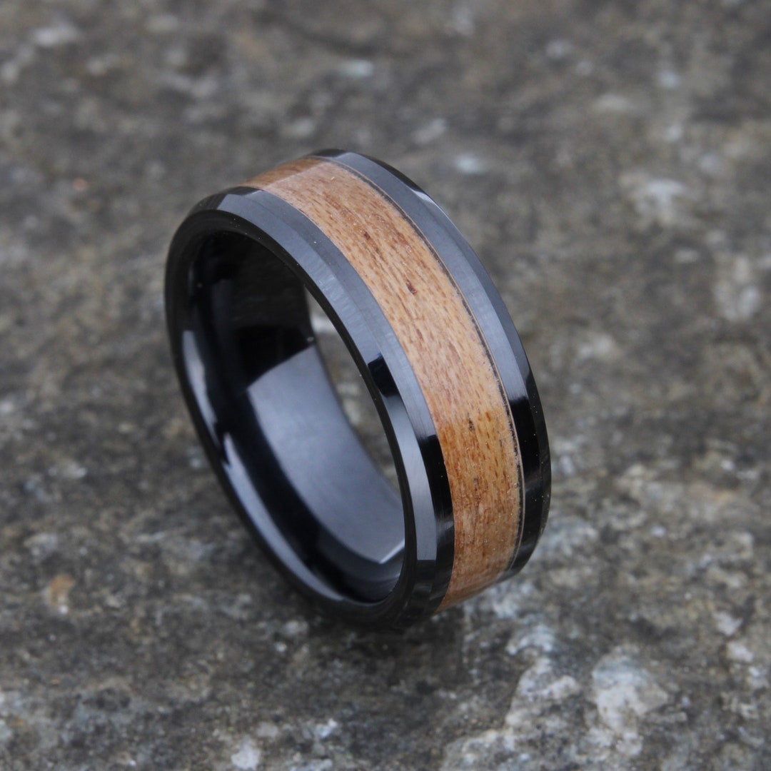 Black Ceramic & Mahogany Wood Ring, Wedding Band - Etsy