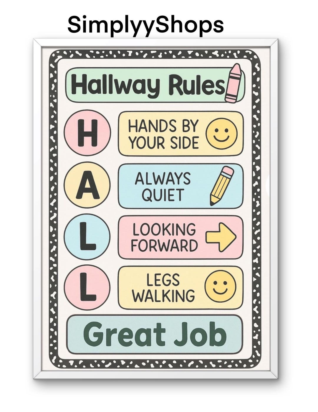 Hallway Rules Poster for Classroom | HALL Acronym Sign | Composition ...