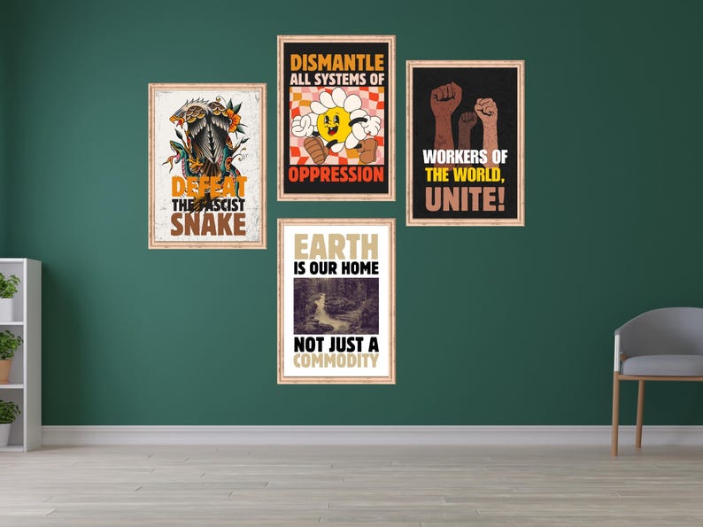 Propaganda Poster, Set of 4 Wall Art, Defeat the Fascist Snake, Workers ...