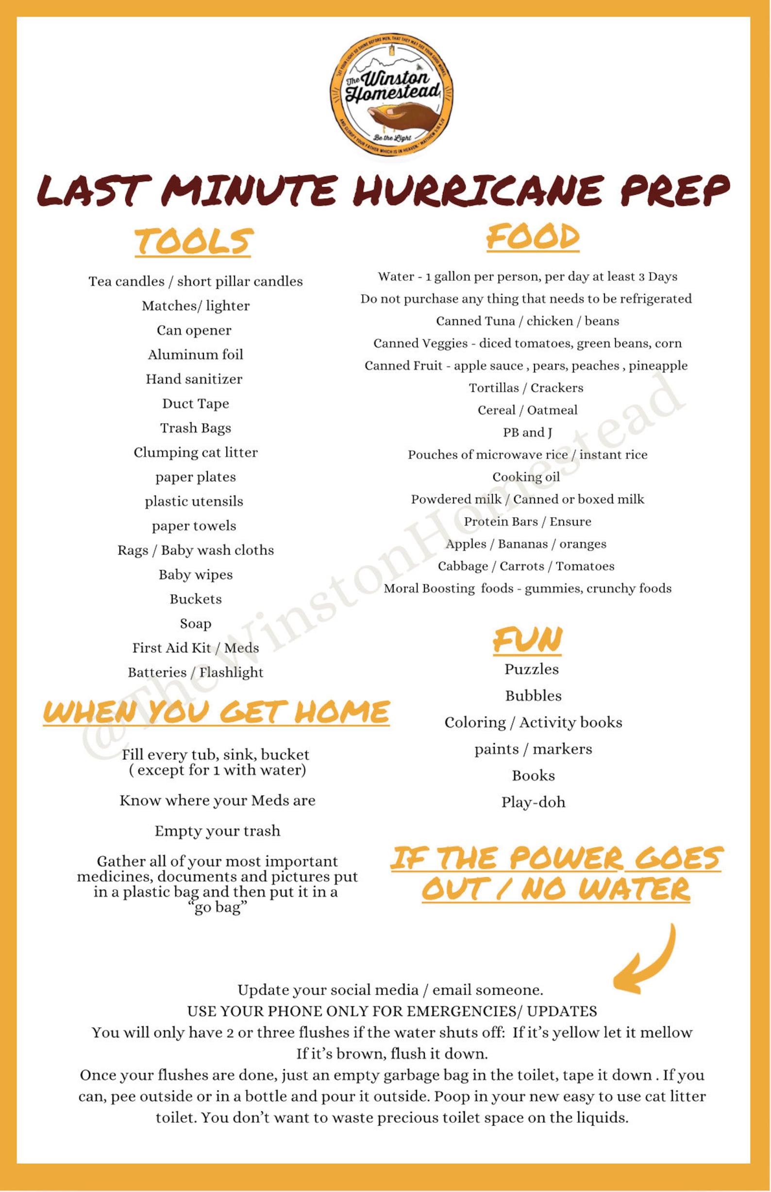 Printable Last-minute Emergency Preparedness Checklist. Hurricane ...