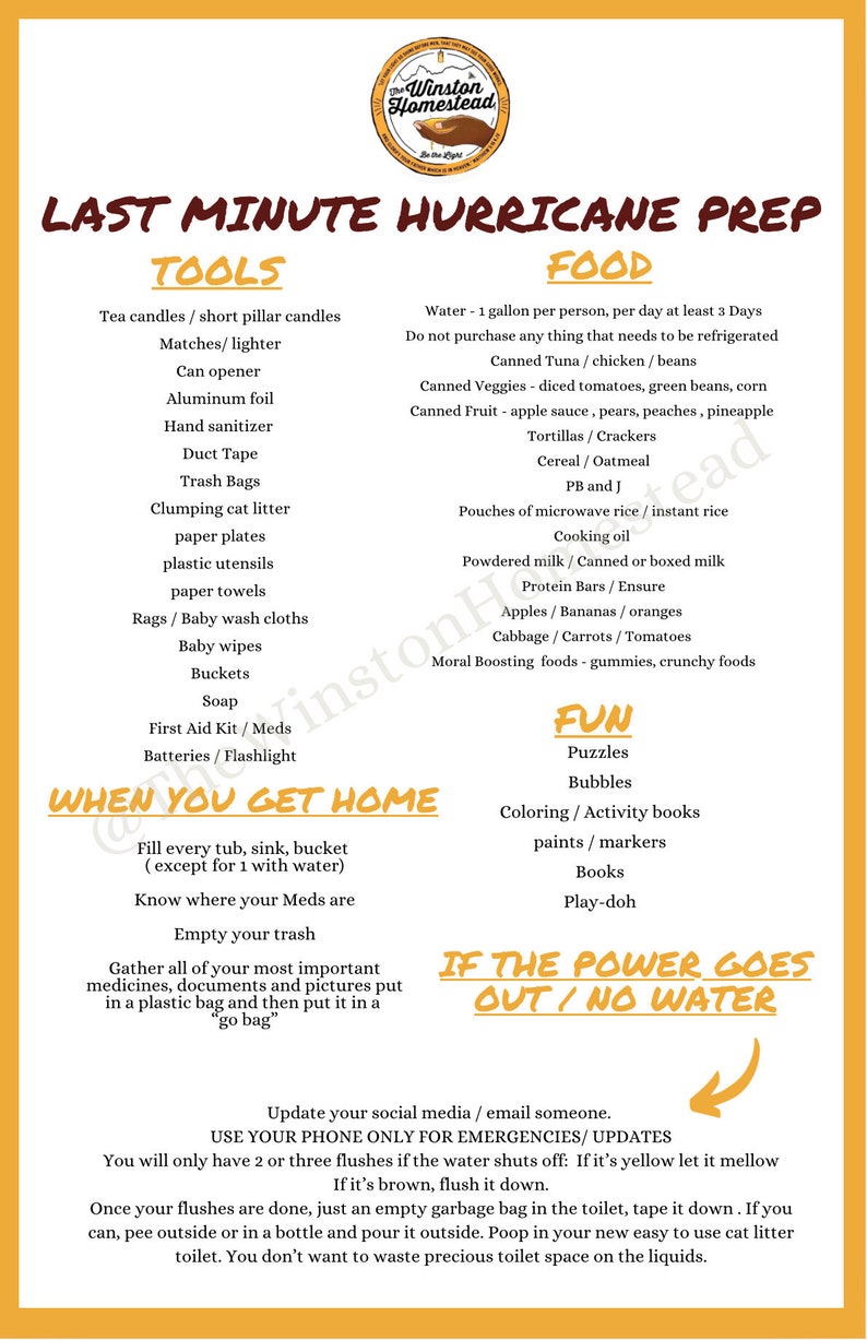 Printable Last-minute Emergency Preparedness Checklist. Hurricane ...