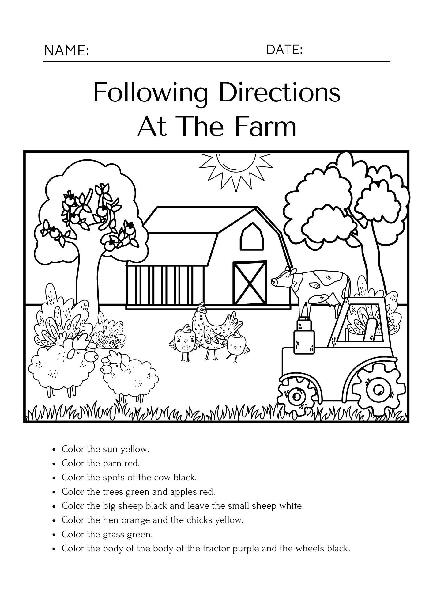 Following Directions on the Farm Worksheet - Etsy