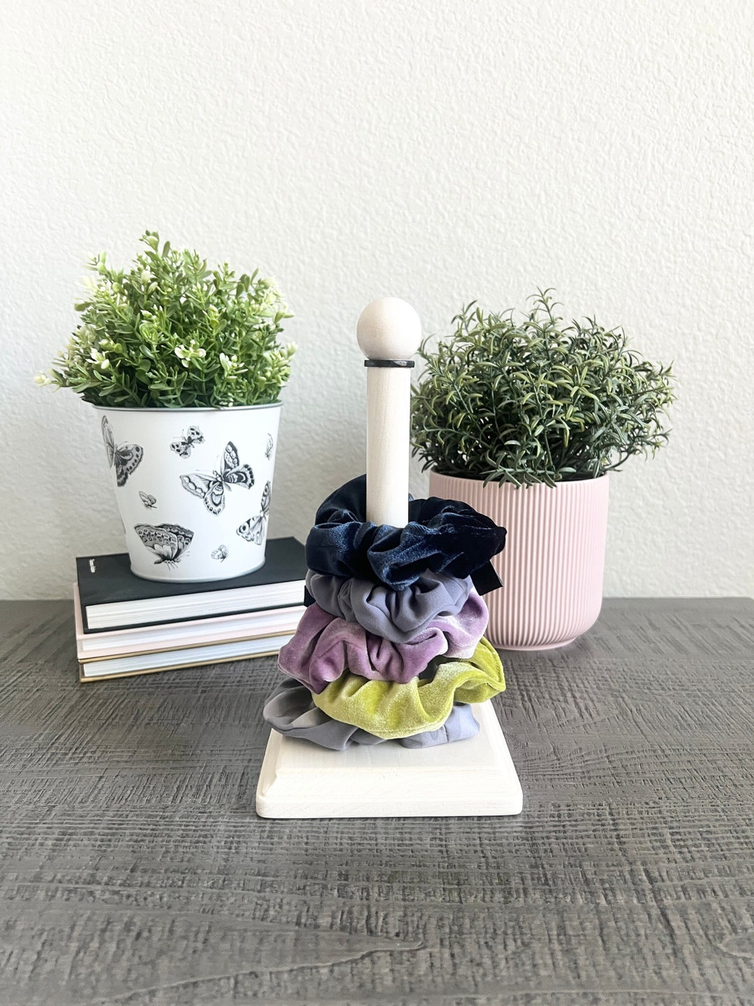 White-washed Stained Scrunchie Holder, Scrunchie Tower, Ponytail Holder ...