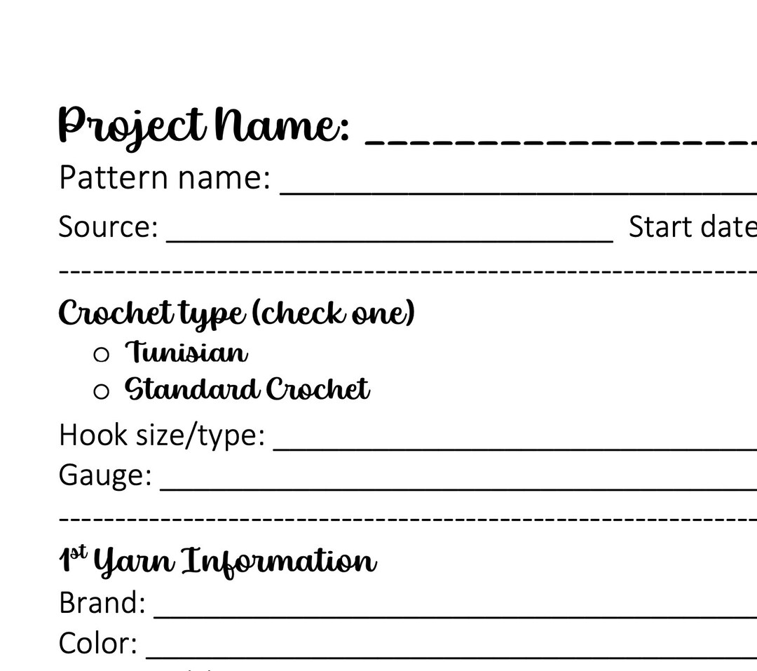 PDF Crochet Project Tracker Worksheet (two Sides) by ...