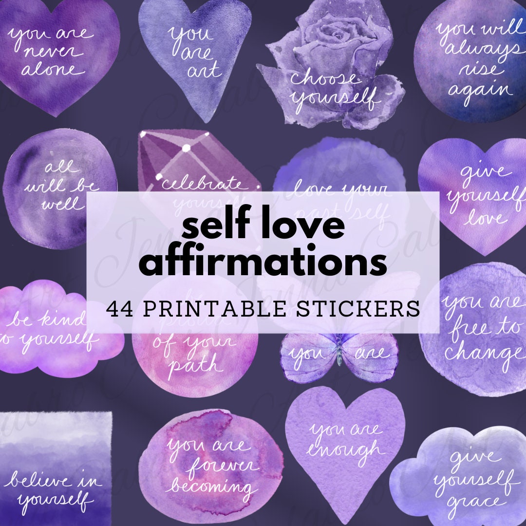 Self Love Affirmation Printable Stickers, 44 Purple Watercolor Art ...