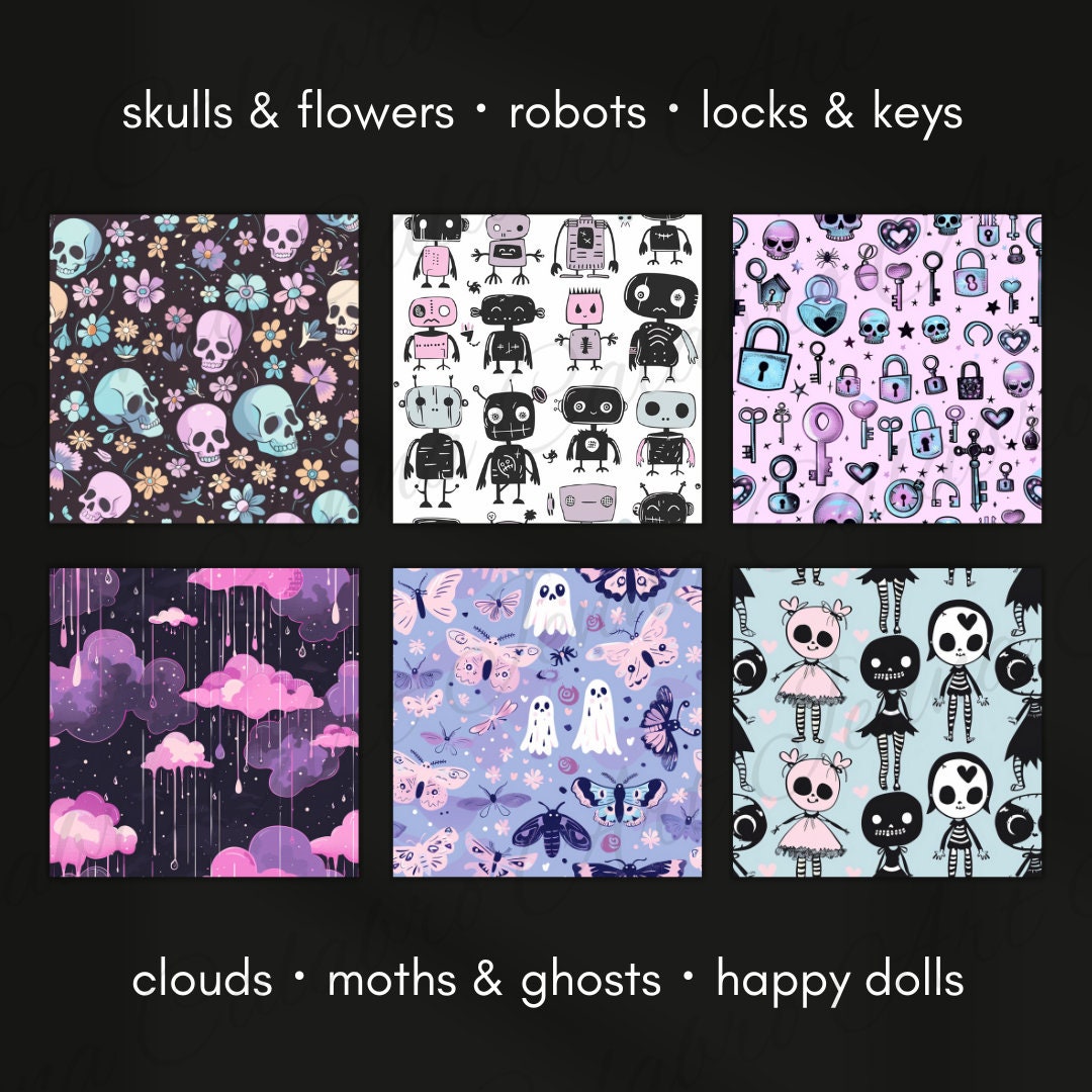 Pastel Goth Seamless Wallpapers, Cute Creepy Patterns, Girly Spooky ...