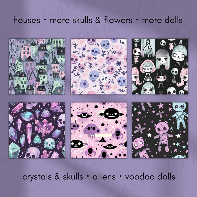 Pastel Goth Seamless Wallpapers, Cute Creepy Patterns, Girly Spooky ...
