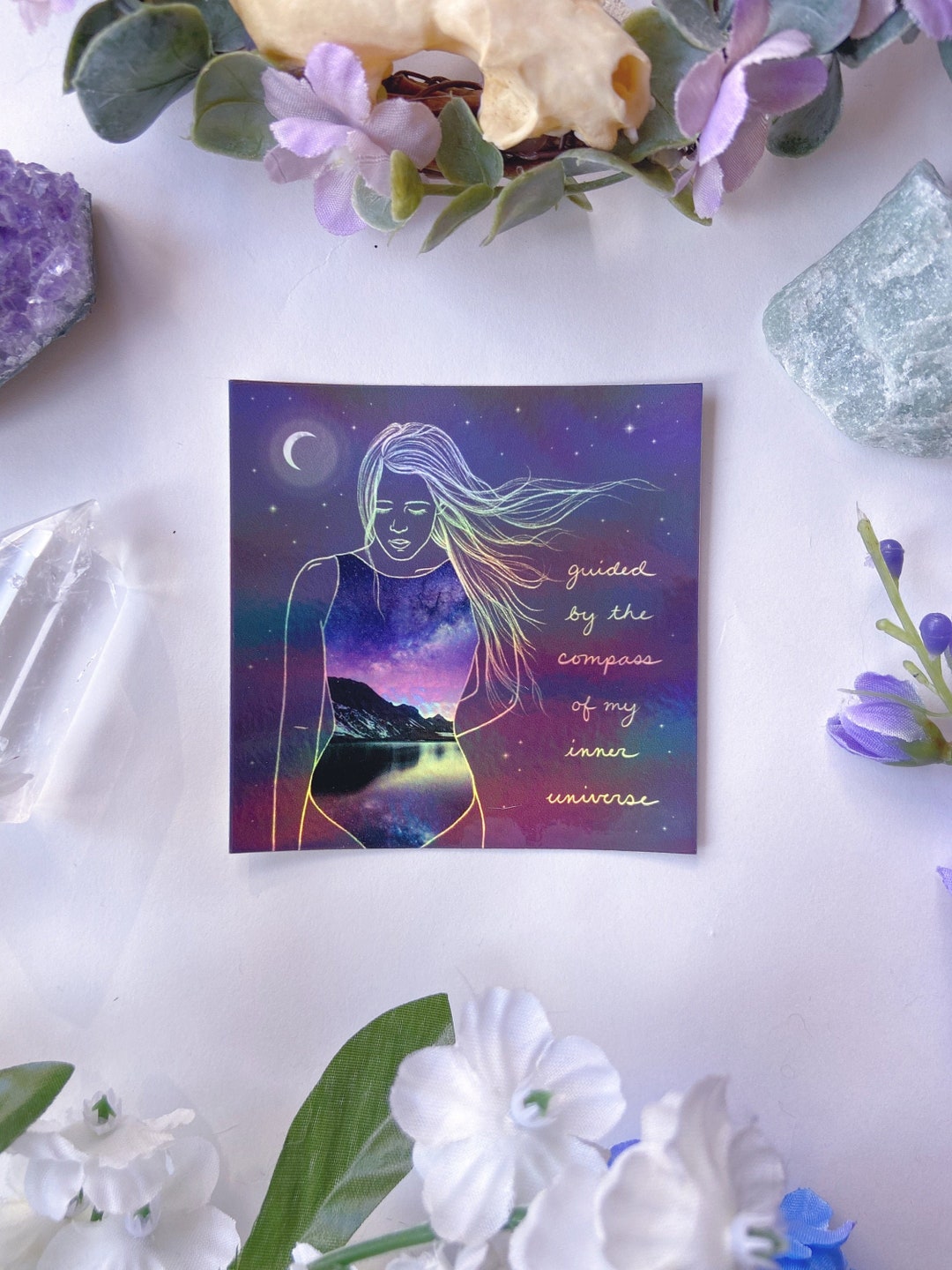Holographic Sticker inner Universe Celestial Goddess Moon Art - Etsy