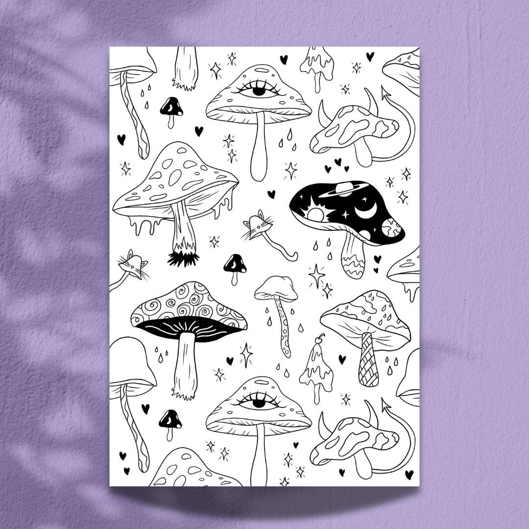 Magic Mushrooms Coloring Page, Drawing Activity for Mindfulness and ...