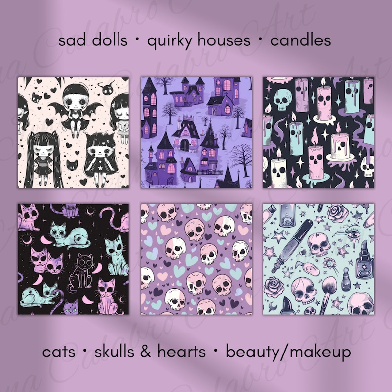 Pastel Goth Seamless Wallpapers, Cute Creepy Patterns, Girly Spooky ...